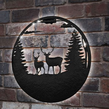 Solar Backlit Stag Deer Silhouette Wall Art Outdoor Metal Garden Decor