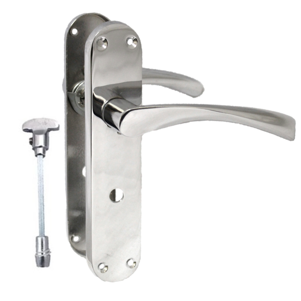 DOOR HANDLE Modern WC / BATHROOM Chrome with ARCHED LEVER HANDLE ...